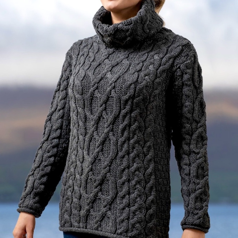 Aran Merino Wool Cable Knit Fisherman Sweater - Gem